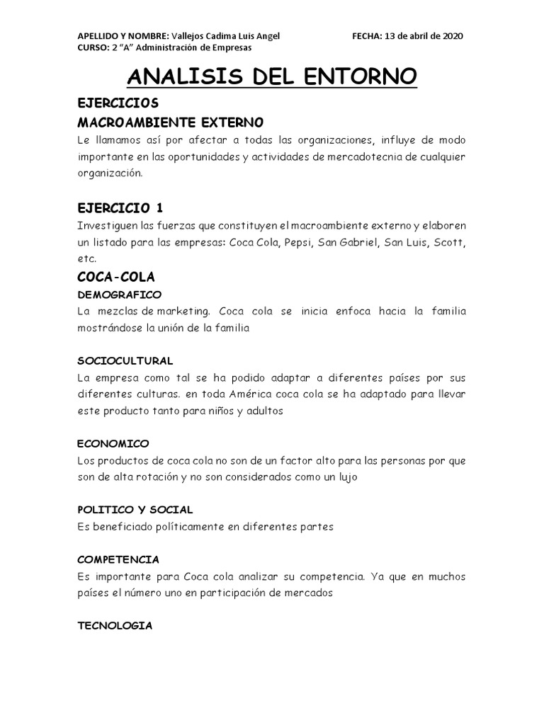 Análisis Del Macro Y Microambiente Empresarial Pdf Ecuador Coca Cola