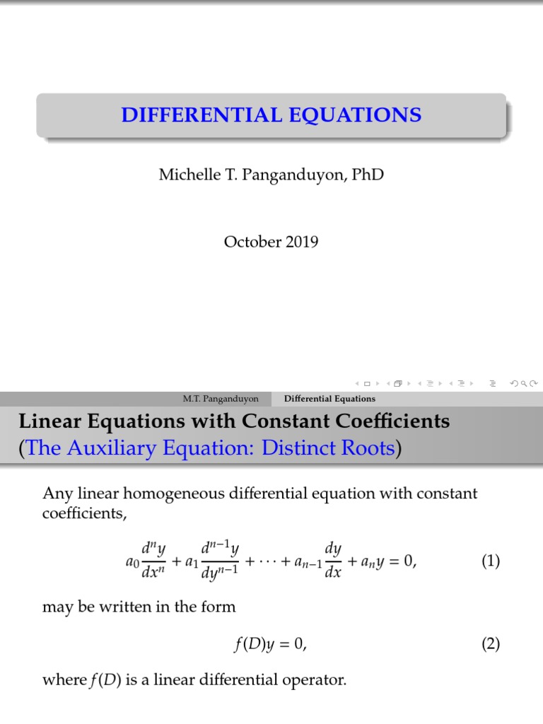 Differential Equations: Michelle T. Panganduyon, PHD | PDF | Ordinary ...
