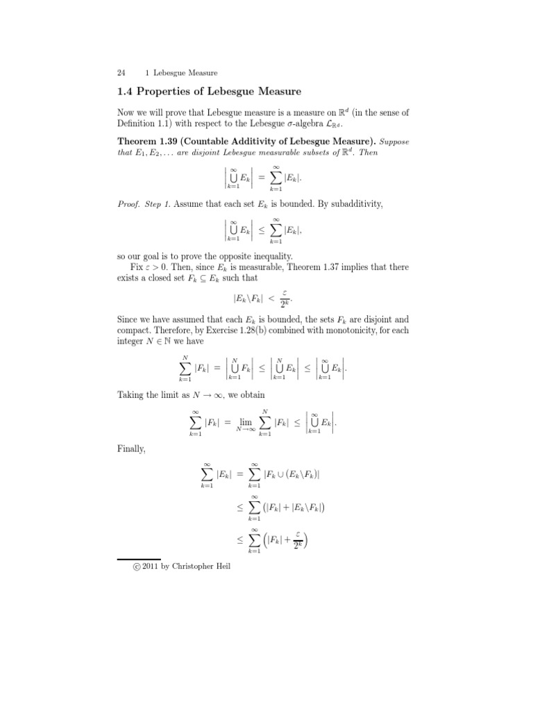 1.4 Properties of Lebesgue Measure | PDF | Measure (Mathematics ...