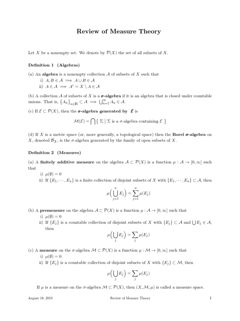 Review of Measure Theory | PDF | Measure (Mathematics) | Teaching ...
