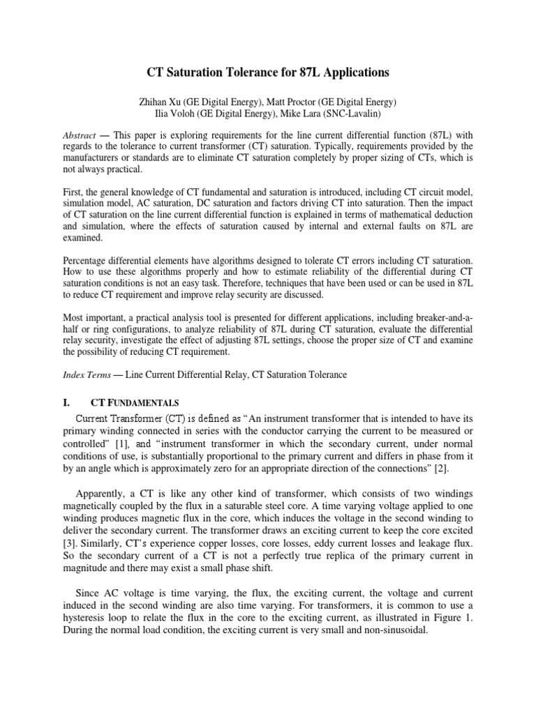 CT Saturation Tolerance For 87L Applications | PDF | Transformer | Physics