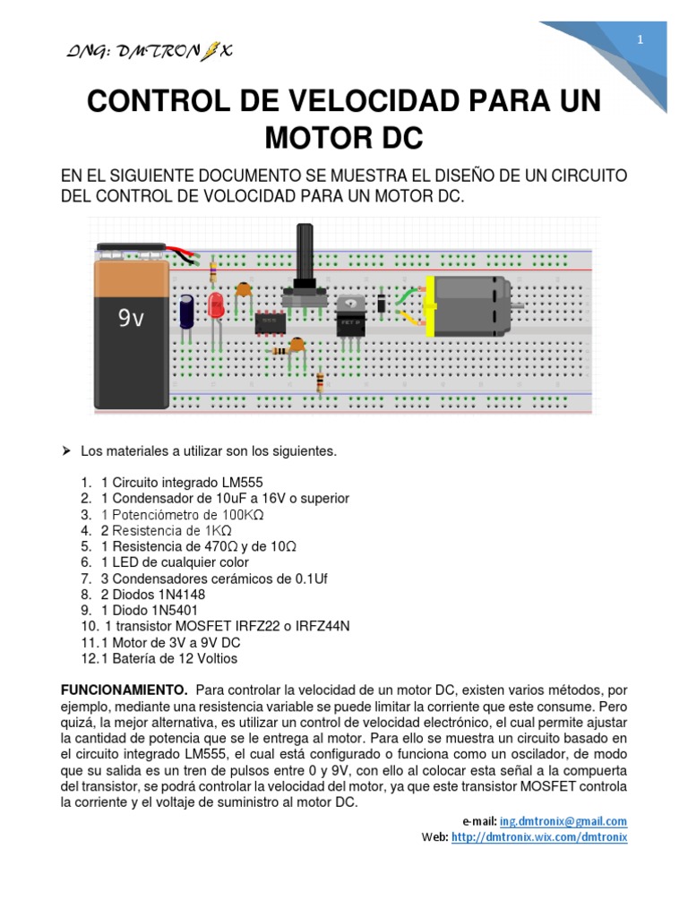 Control de Velocidad para Un Motor DC | PDF | Transistor | Electrónica