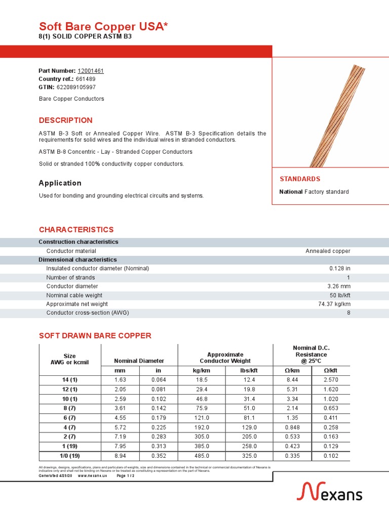 Soft Bare Copper USA : Description | PDF | Electrical Conductor ...