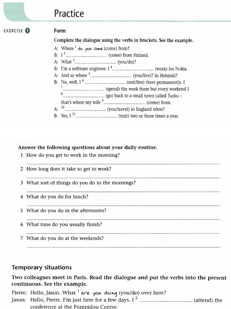 Simple Present Vs Present Continuous Exercises | PDF