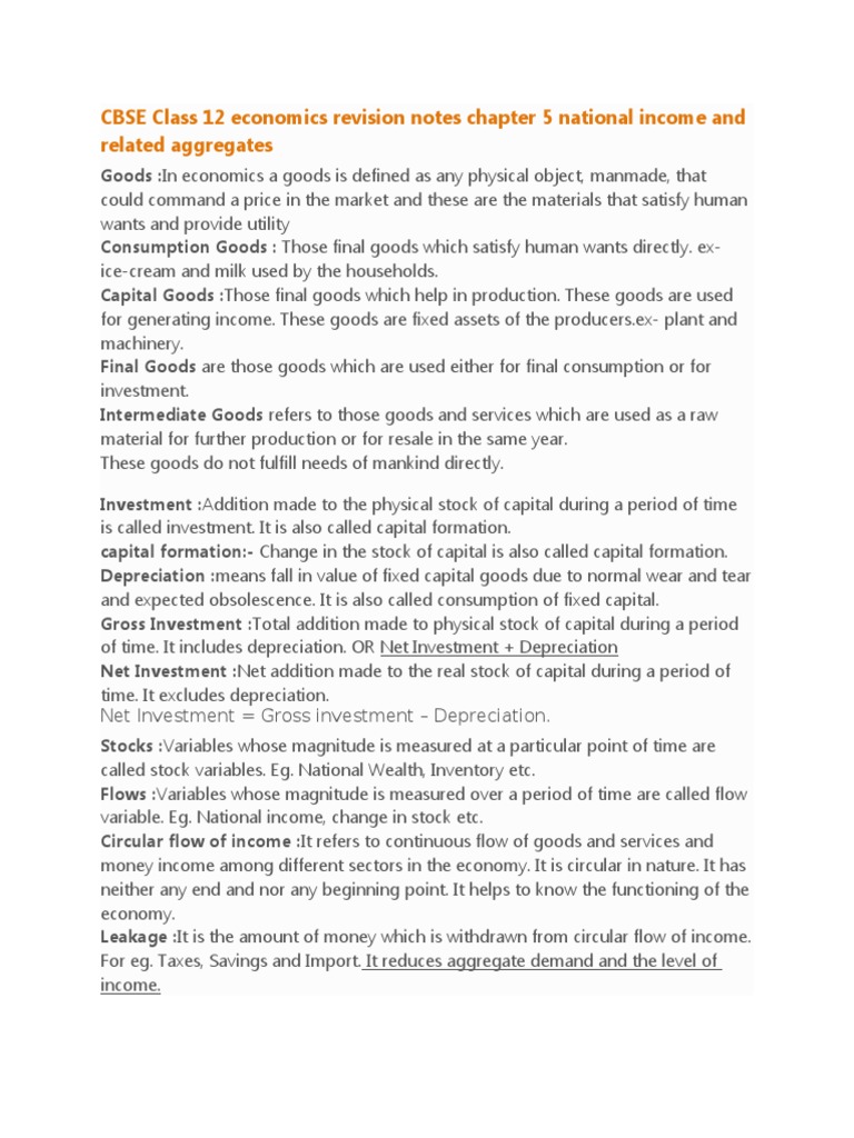 CBSE Class 12 Economics Revision Notes Chapter | PDF | Measures Of ...