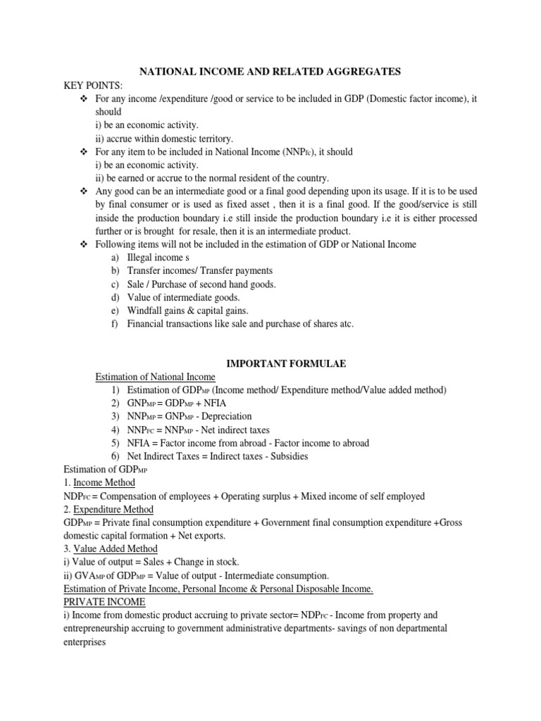National income aggregates and calculations | PDF | Measures Of ...
