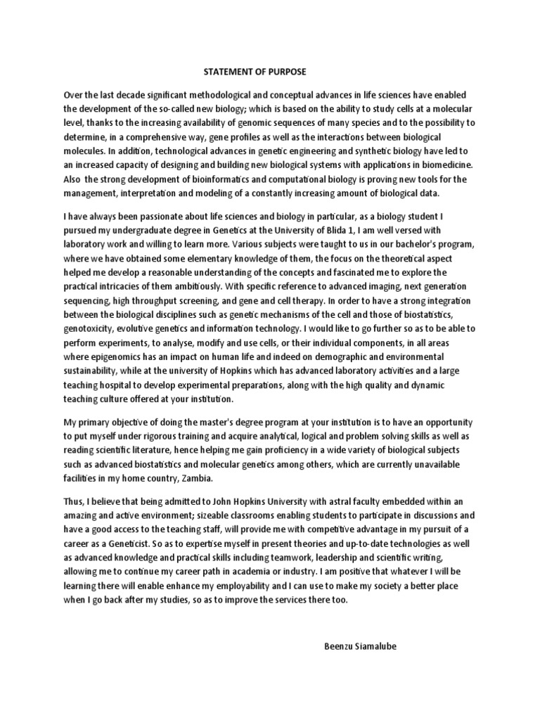 Personal Statement | Download Free PDF | Biology | Life Sciences