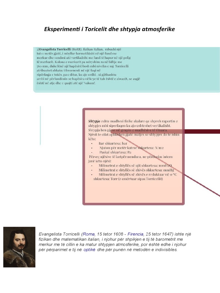 Eksperimenti I Toricelit Dhe Shtypja Atmosferike: Roma Firencia | PDF