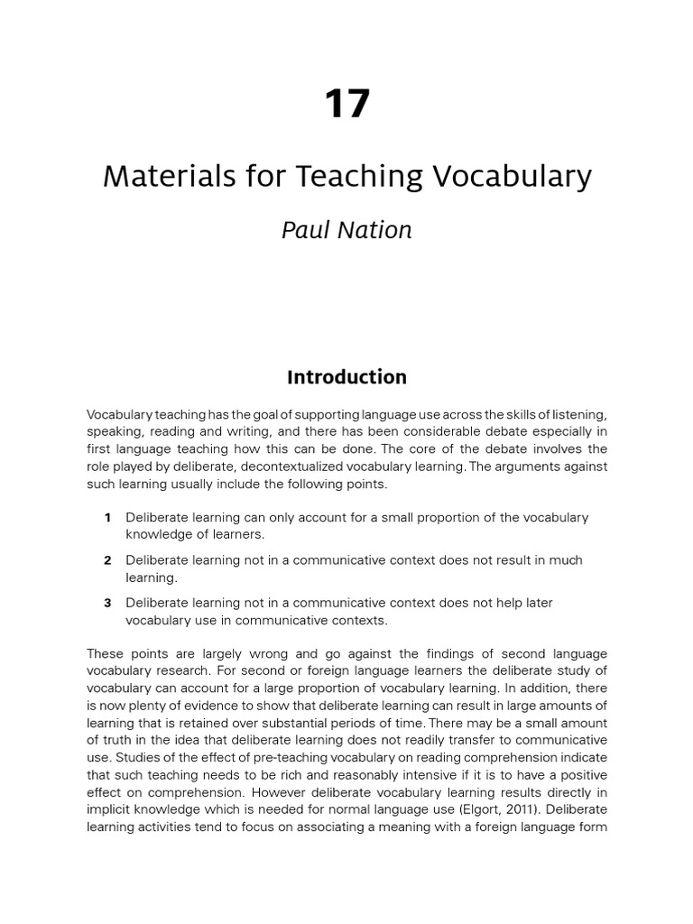 Materials For Teaching Vocabulary - P Nation | PDF | Fluency | Vocabulary