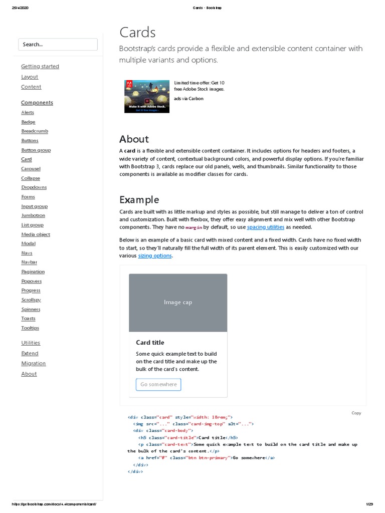 Cards Bootstrap | PDF | Html Element | Bootstrap (Front End Framework) Cards Bootstrap | PDF | Html Element | Bootstrap (Front End Framework)