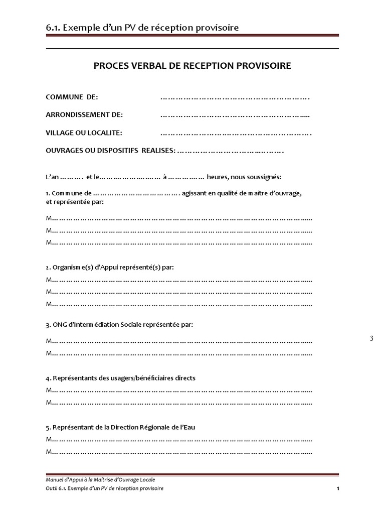6.1. PV Réception Provisoire | PDF | Entrepreneur principal