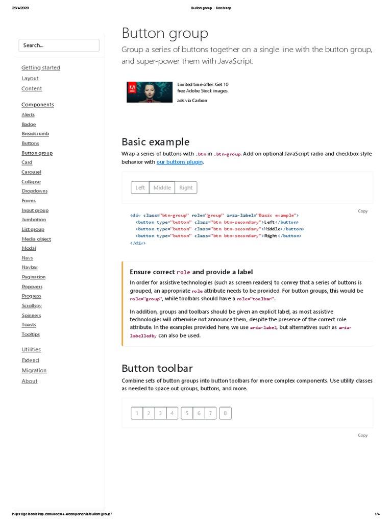 Bootstrap Button Group Component | PDF | Bootstrap (Front End Framework ...