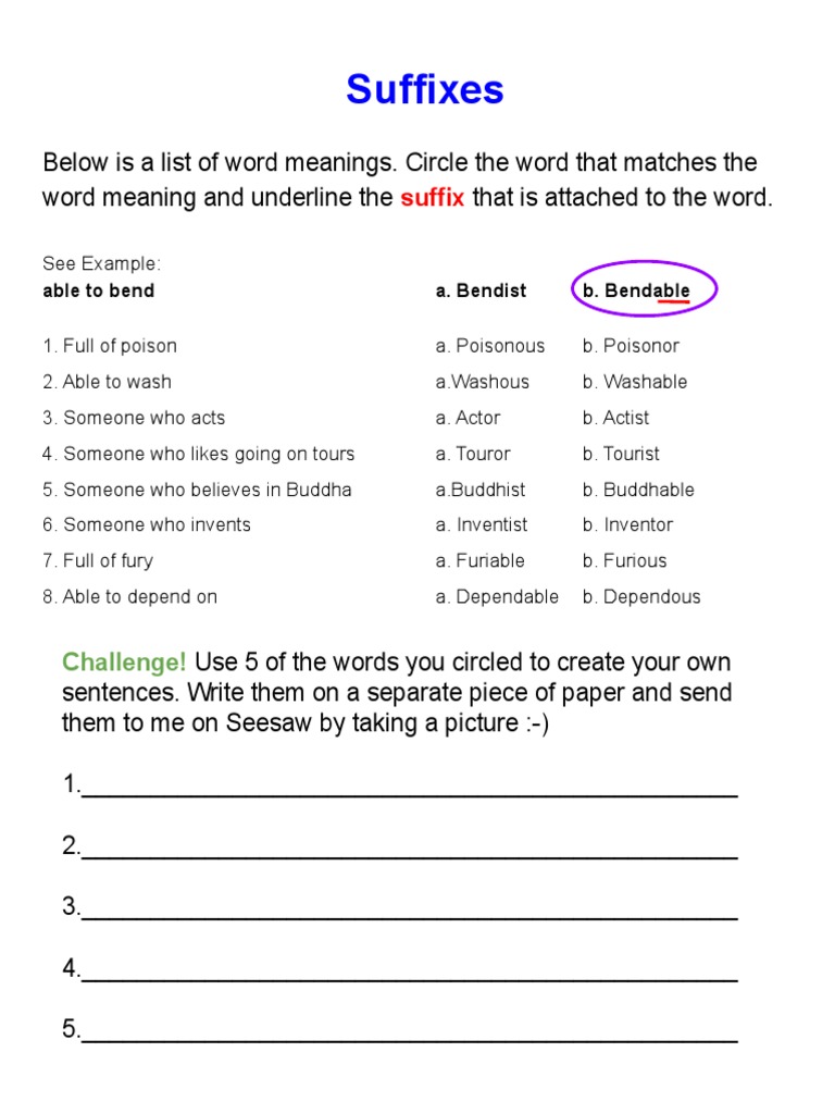 Suffixes - Multiple Choice | PDF