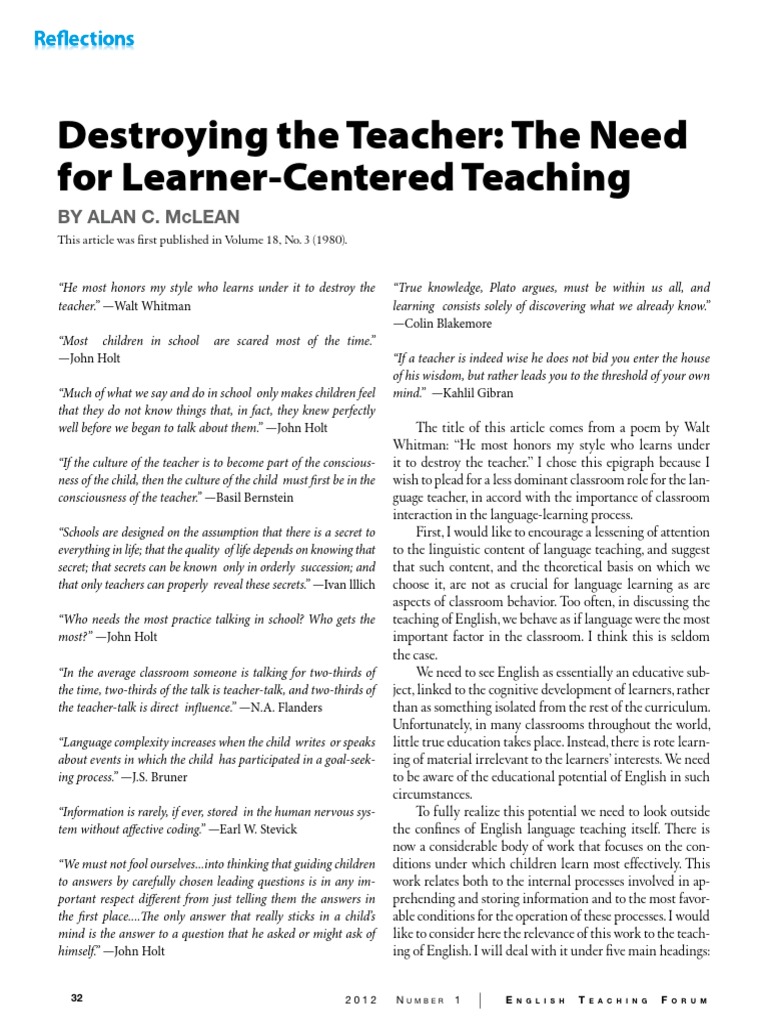 Destroying The Teacher: The Need For Learner-Centered Teaching | PDF ...
