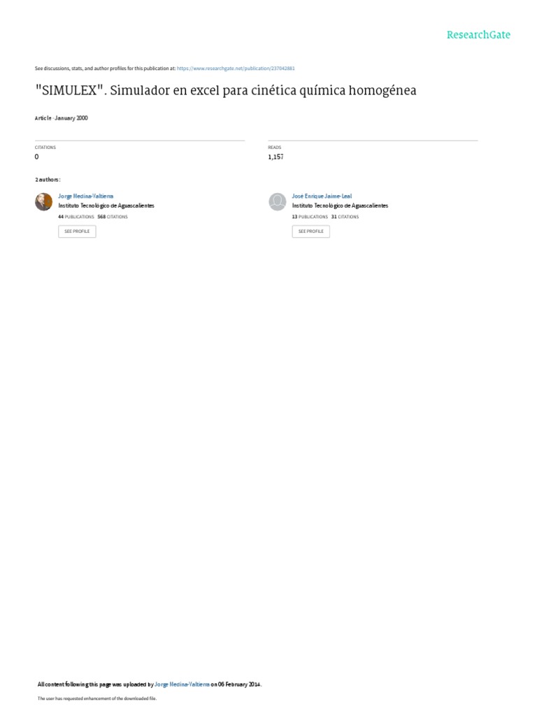 SIMULEX Simulador en Excel para Cinetica Quimica H | PDF | La cinética de enzimas | Reacciones ...