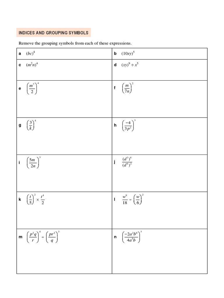 Indices and Grouping Symbols | PDF