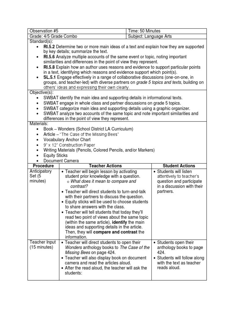 Supervisor Observation 5 | PDF | Teachers | Neuropsychological Assessment