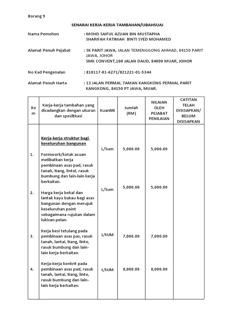 Borang 9 Ubahsuai | PDF
