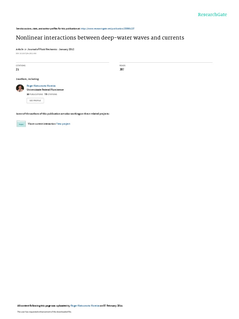 Nonlinear Interactions Between Deep-Water Waves and Currents | PDF | Wavelength | Waves
