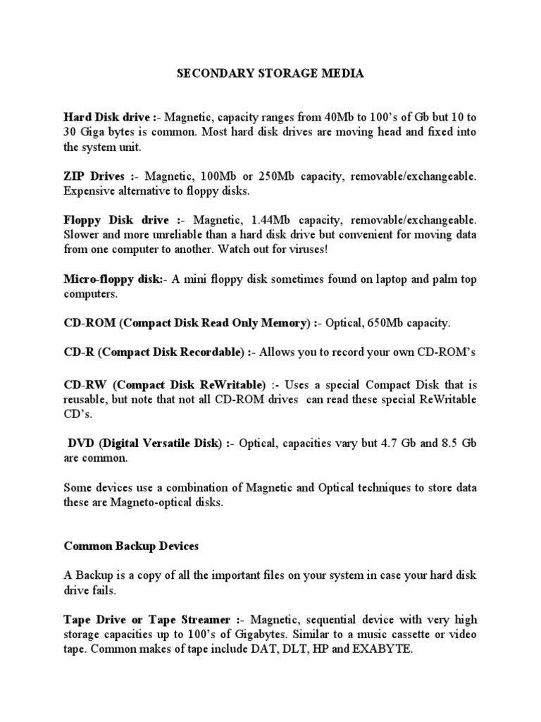 Overview of Secondary Storage Media | PDF | Hard Disk Drive | Disk Storage