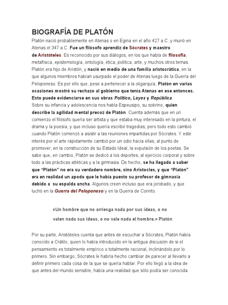 Biografía de Platón | PDF | Platón | Sócrates
