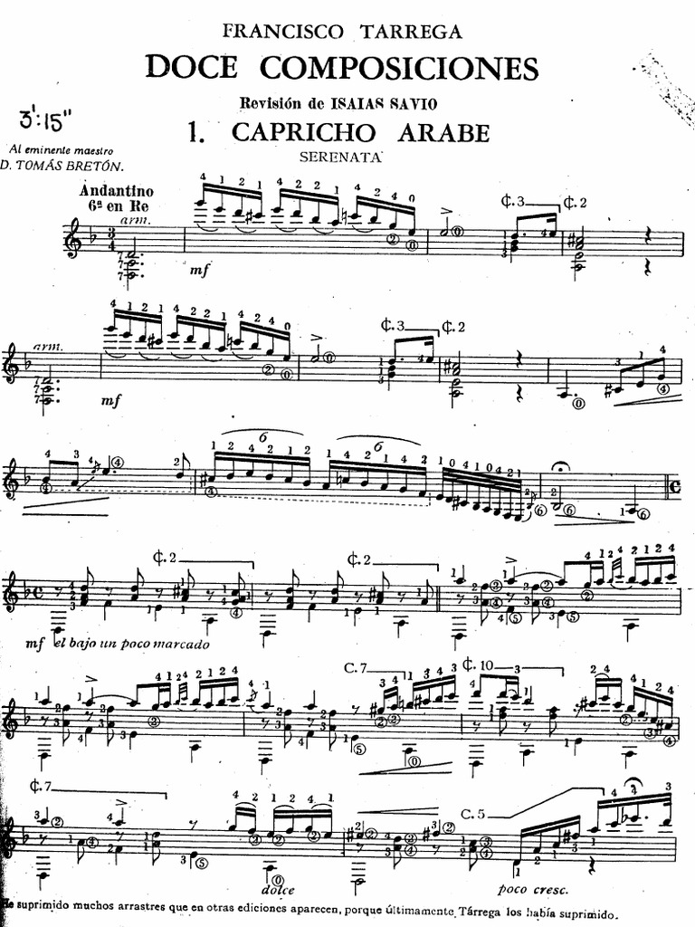 Capricho Arabe - Francisco Tarrega (Rev-Isaias Savio) | PDF