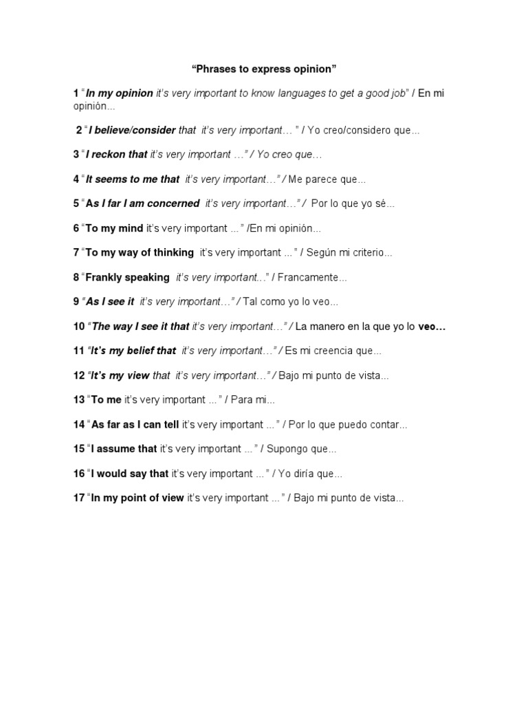 Phrases To Express Opinion | PDF