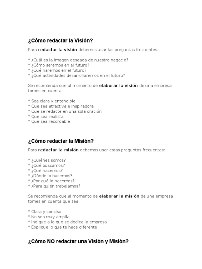 Redacción efectiva de Visión y Misión | PDF