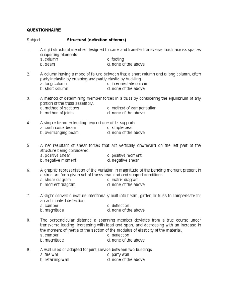 Theory of Structures - Questionnaire | PDF | Beam (Structure) | Buckling