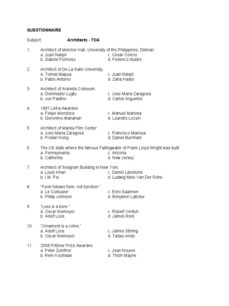 Famous Architects - Questionnaire | PDF | Architectural Styles | Architect