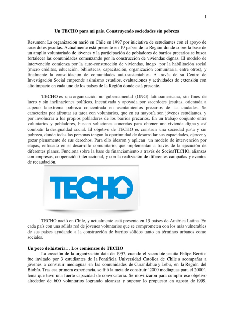 Fundacion Techo | PDF | Organización no gubernamental | Pobreza