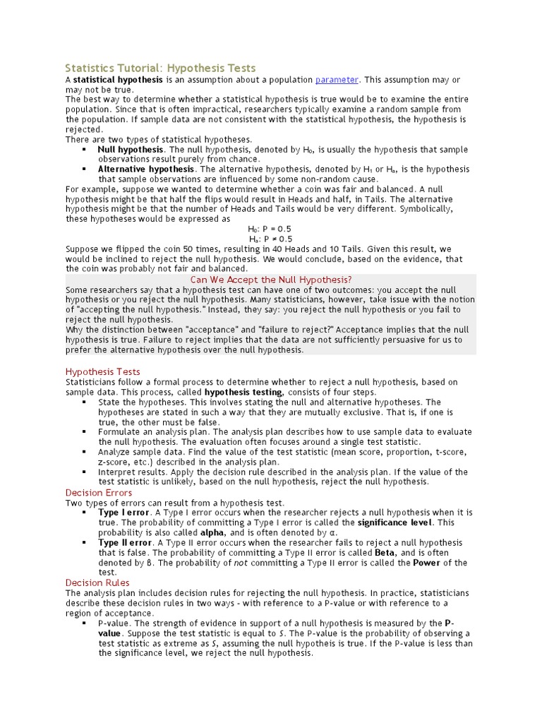 Hypothesis of Testing | PDF | Statistical Hypothesis Testing | P Value