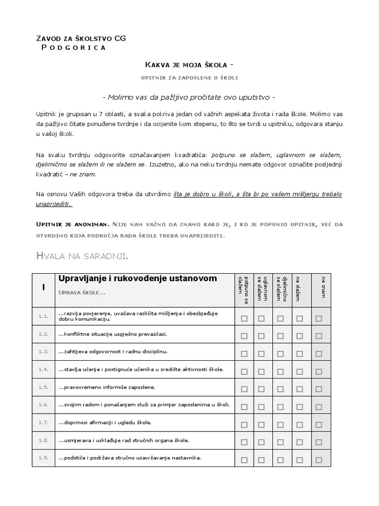 Upitnik Za Nastavnike | PDF