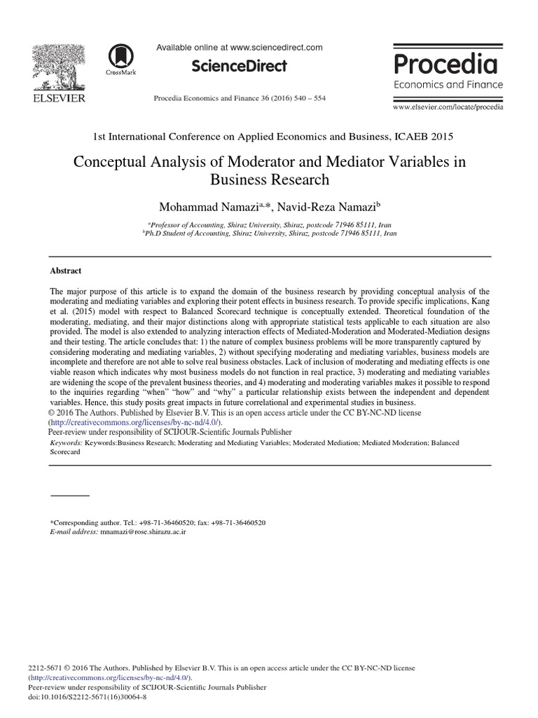 Conceptual Analysis of Moderator and Mediator Variables in Business ...