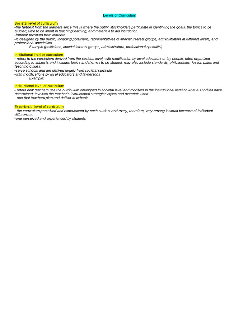 Four Levels of Curriculum Explained | PDF