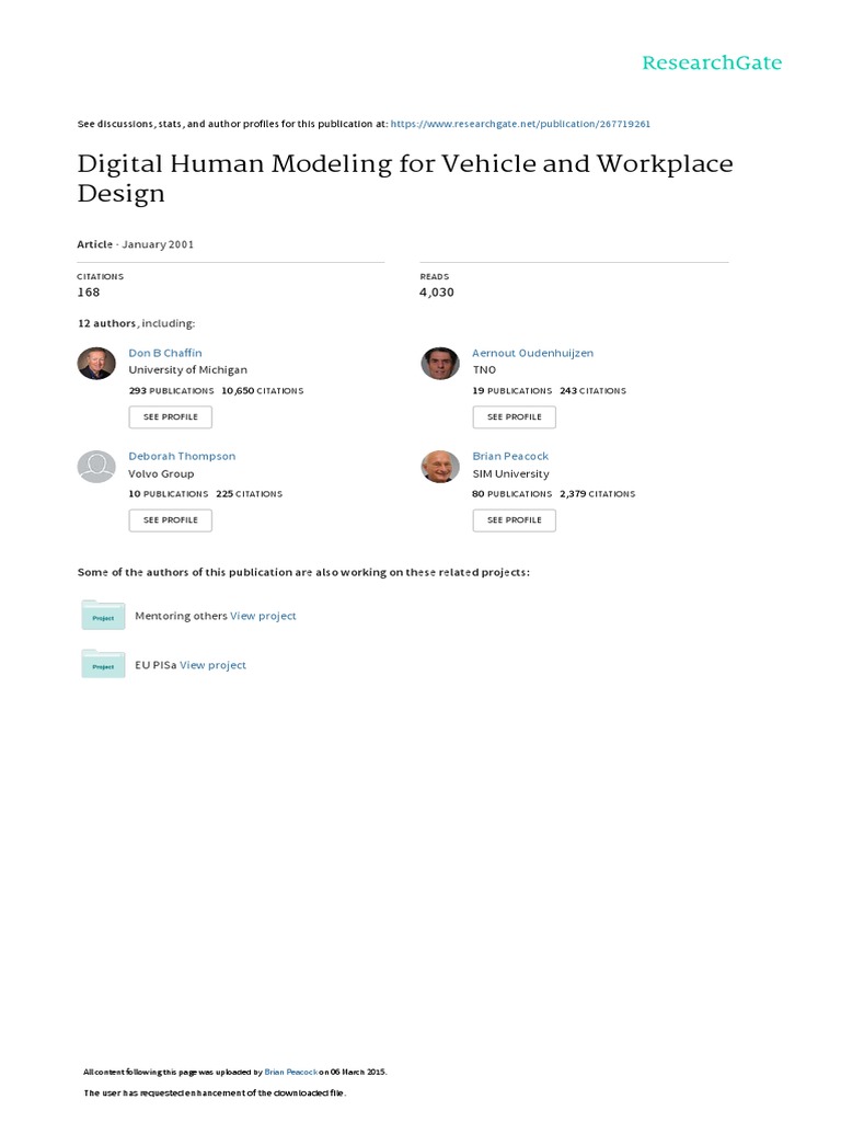 Digital Human Modeling For Vehicle and Workplace Design: January 2001 ...