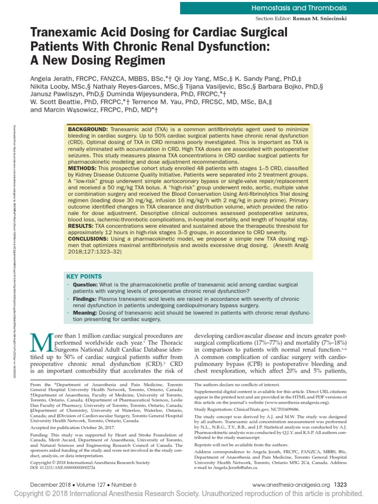 Tranexamic Acid Dosing For Cardiac Surgical.11 | PDF | Cardiac Surgery ...
