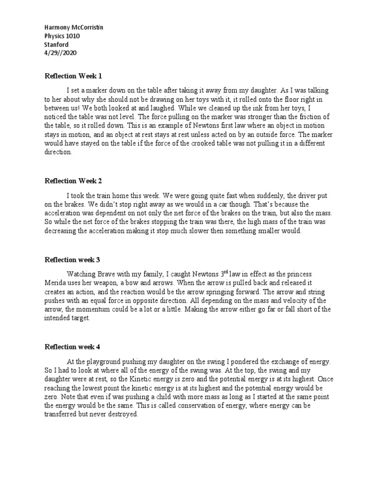 Reflection Week 1 | PDF | Reflection (Physics) | Force