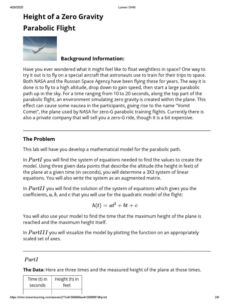 Project 2 Zero Gravity | PDF | Weightlessness | Quadratic Equation
