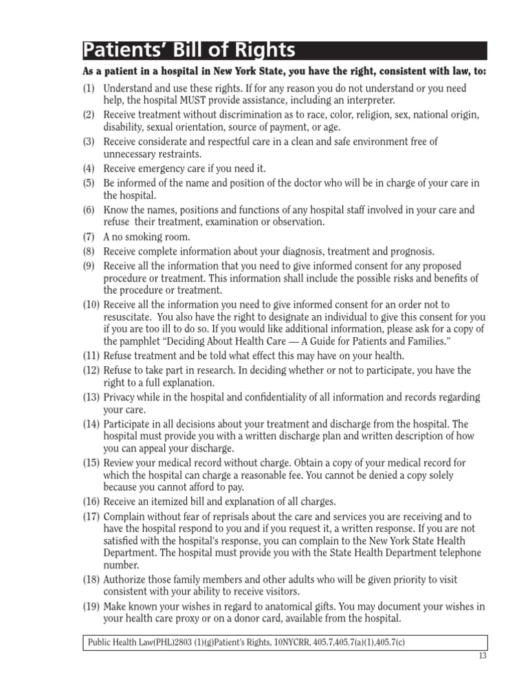 Patients Bill of Rights | PDF | Medical Record | Informed Consent
