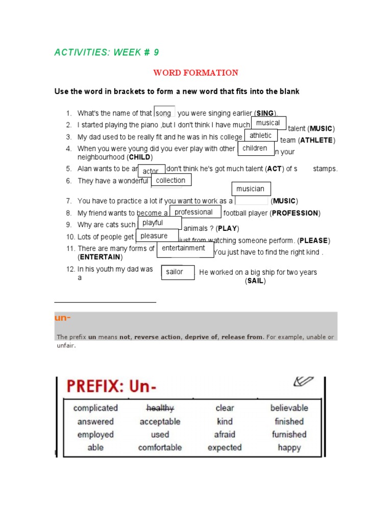 Activities: Week # 9: Word Formation | PDF
