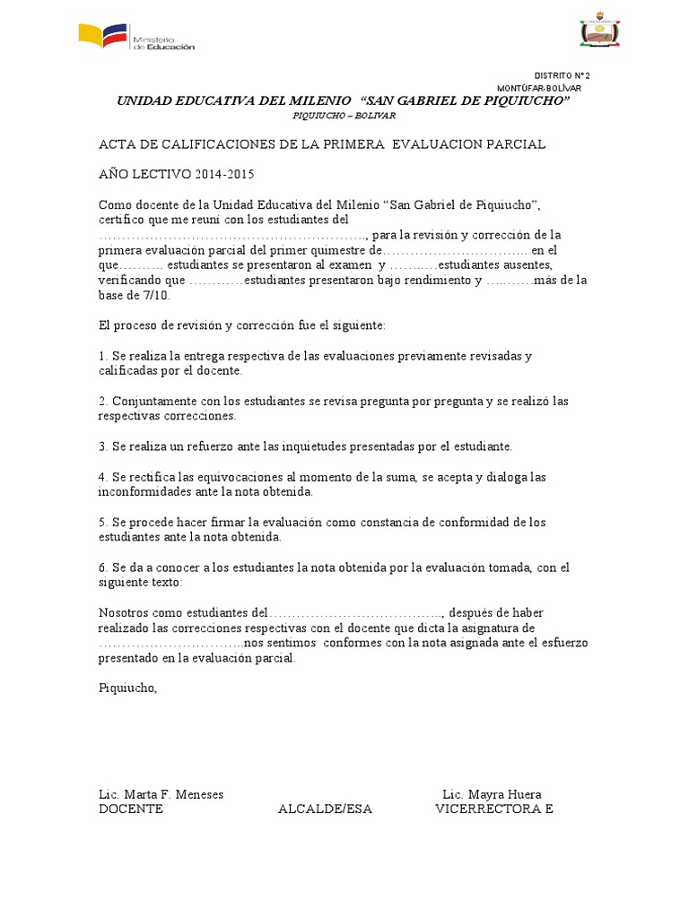 Acta de Notas Primer Bloque 2 | PDF | Pruebas | Prueba (evaluación)