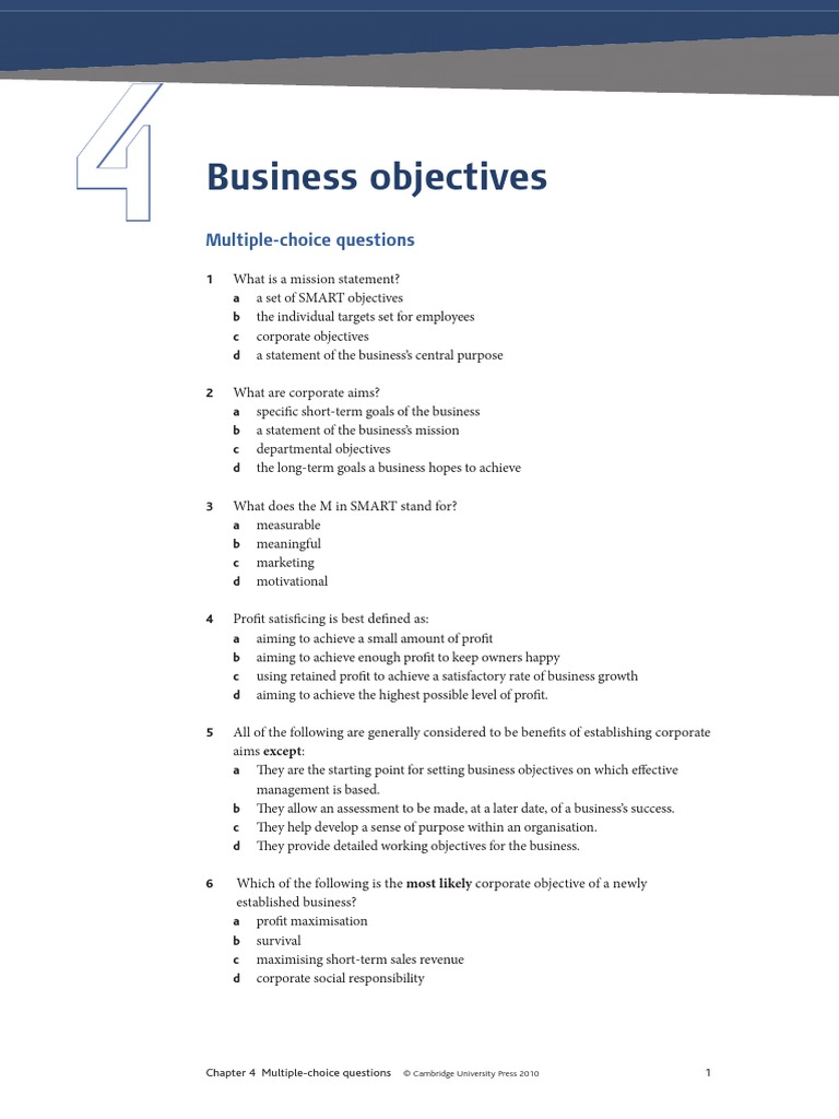 Business Objectives: Multiple-Choice Questions | Download Free PDF ...