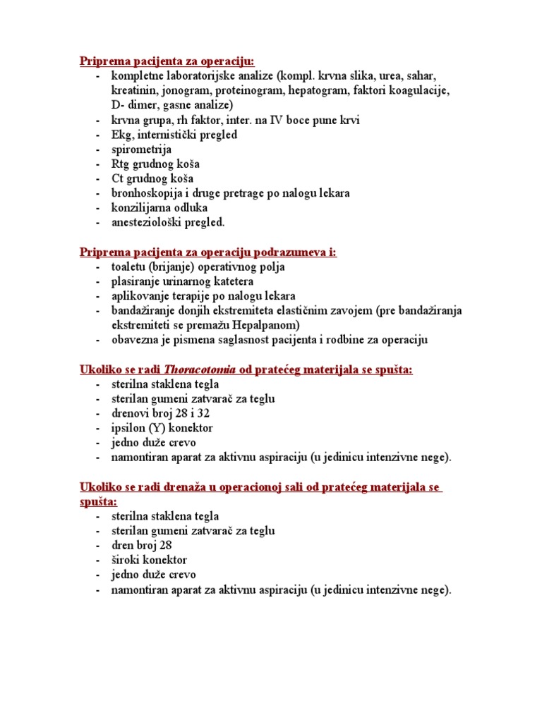 Priprema Pacijenta Za Operaciju | PDF