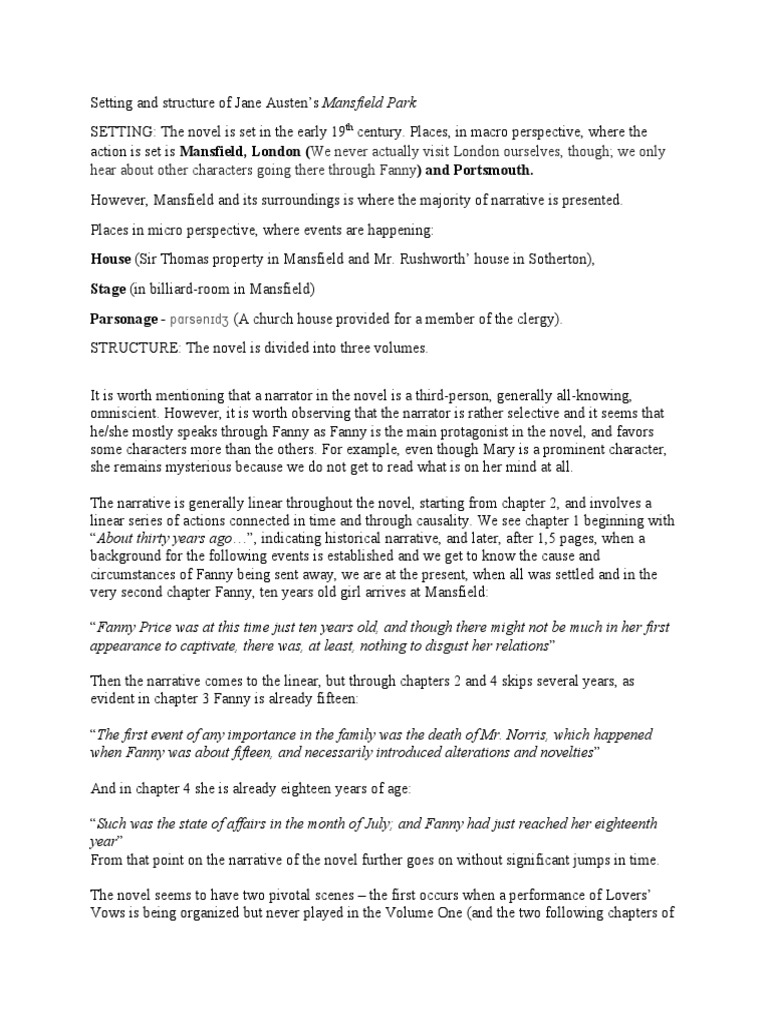Setting and Structure of Jane Austen's Mansfield Park | PDF | Mansfield ...
