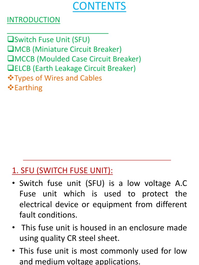 Unit-Ii MCB and Elcb | PDF | Fuse (Electrical) | Wire