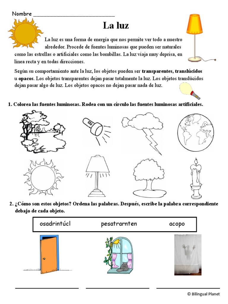 La Luz B Science Spanish Story | PDF