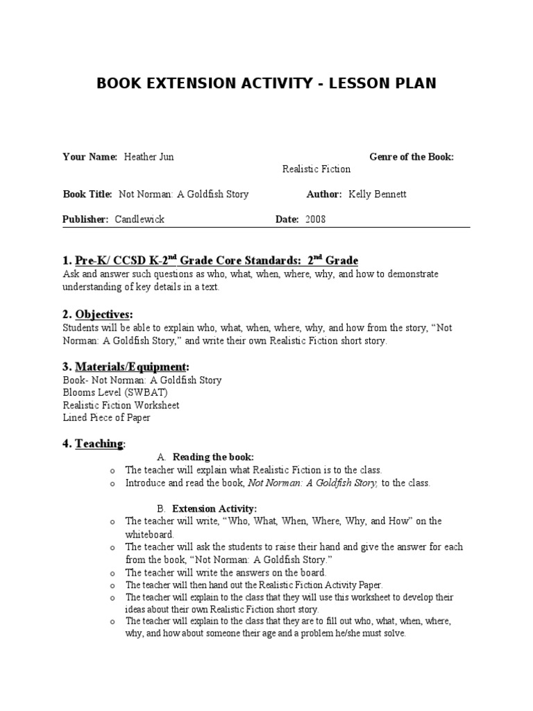 2nd Grade Realistic Fiction Lesson Plan | PDF | Foreign Language Studies
