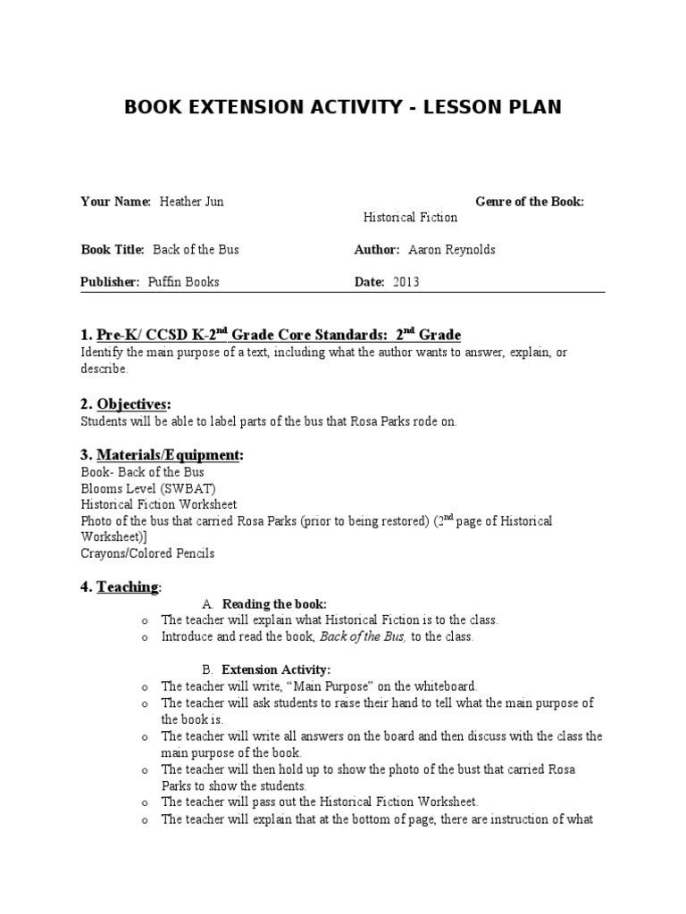 Historical Fiction Lesson: Back of the Bus | PDF | Language Arts ...
