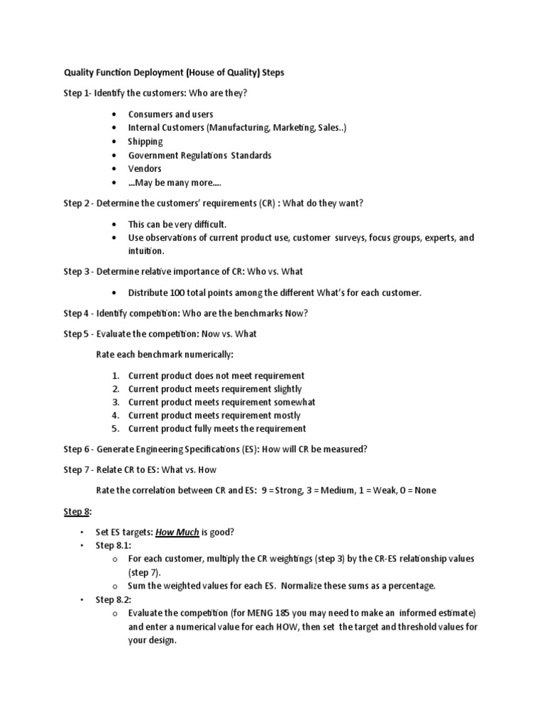 Quality Function Deployment Handout | PDF | Business